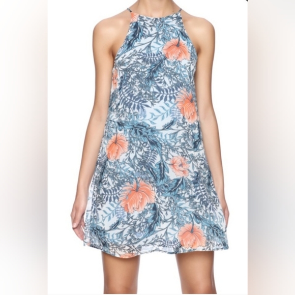 Luxology | Dresses | Luxology Womens Sleeveless Blue Mauve Floral Alined Midi Halter Sundress ...